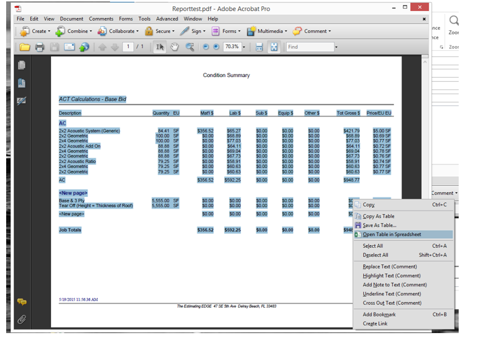 Reports into Spreadsheets - Estimating Edge