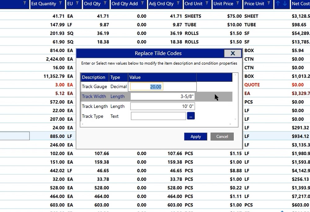 How to use Replace Tilde Codes - Estimating Edge